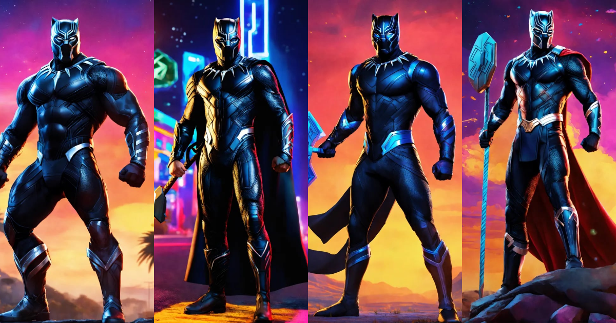 Lexica - Thor as black panther full-body, colorful background, 2d ...