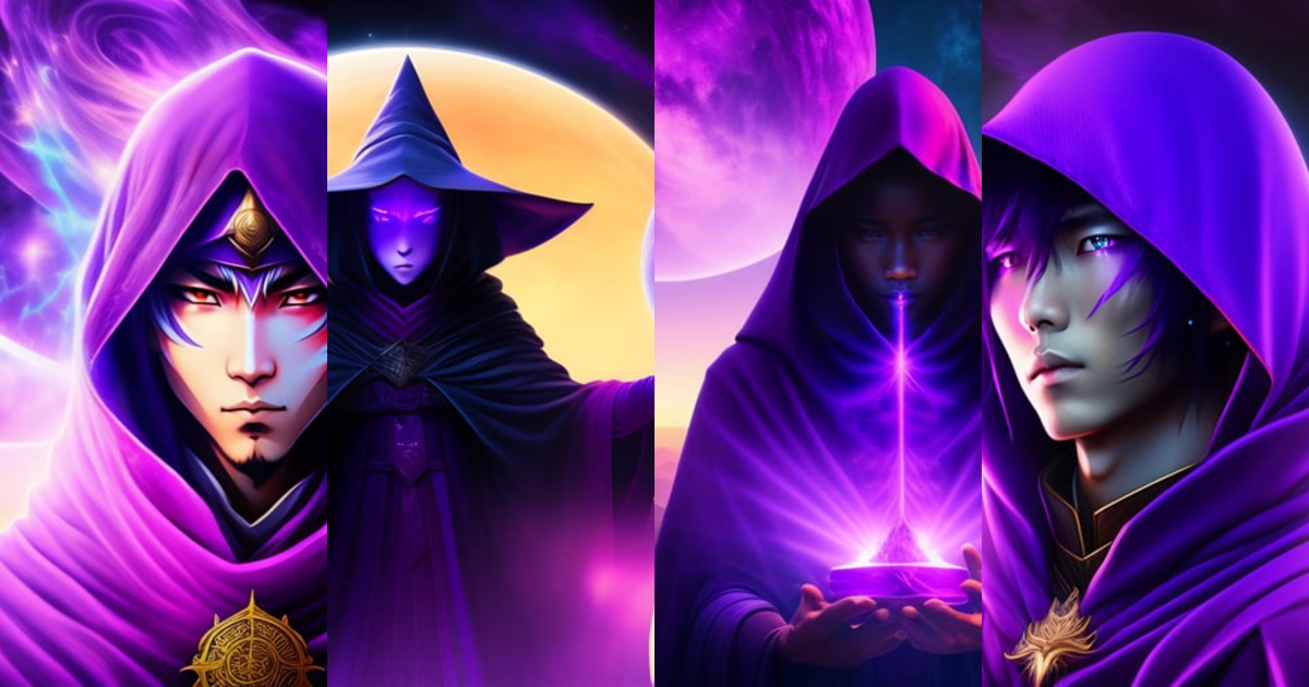 Lexica - An anime style purple cloaked wizard face unseen casting a ...