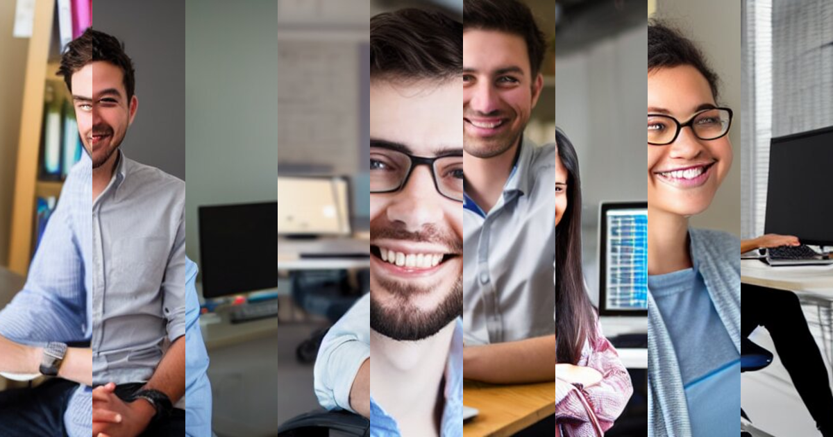 Lexica - Smiling software engineer in chair