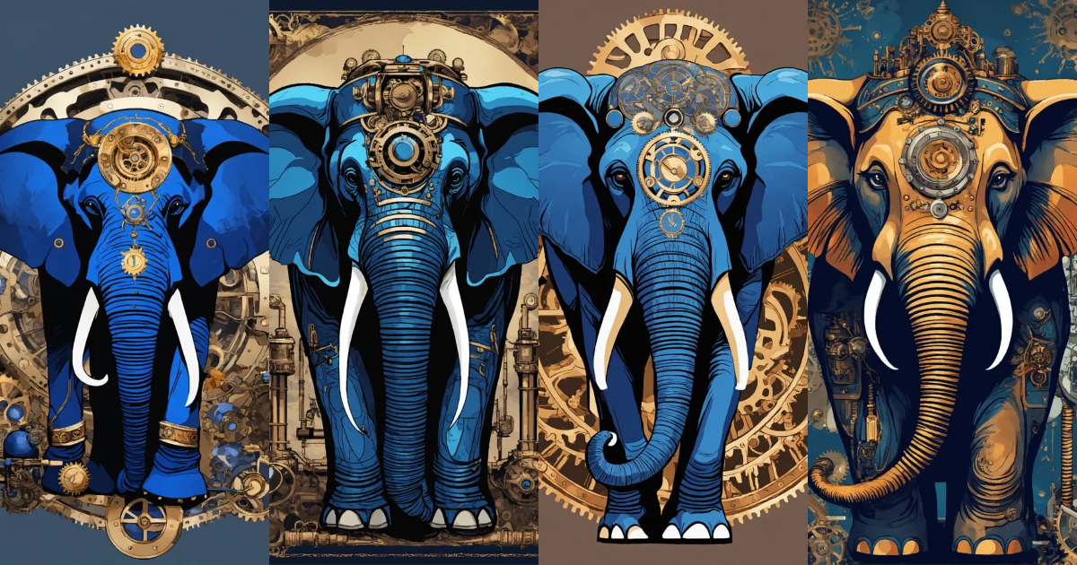 Lexica - Portrait of an hindu elephant, steampunk, indigo blue ...