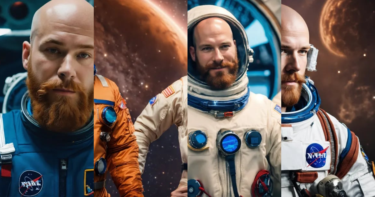 Lexica - Averege man with ginger beard and hair in astronaut suit ...