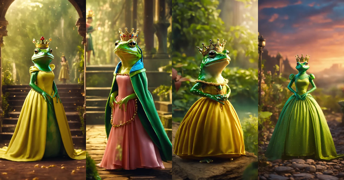 Lexica - Cute lady frog in dress and crown dressed in gown in cinematic ...