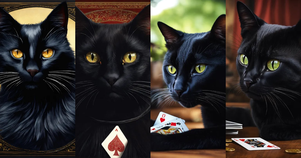 Lexica - Black cat playing cards, realistic