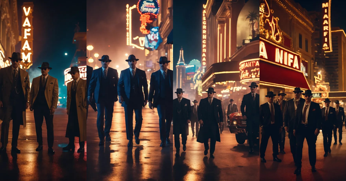 Lexica - Group of mafia gangster members in vegas street, smoky mood ...