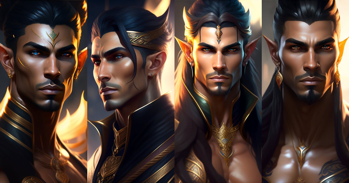 Lexica - Male Elven Sailor. long pointy ears. Muscular. Long black ...