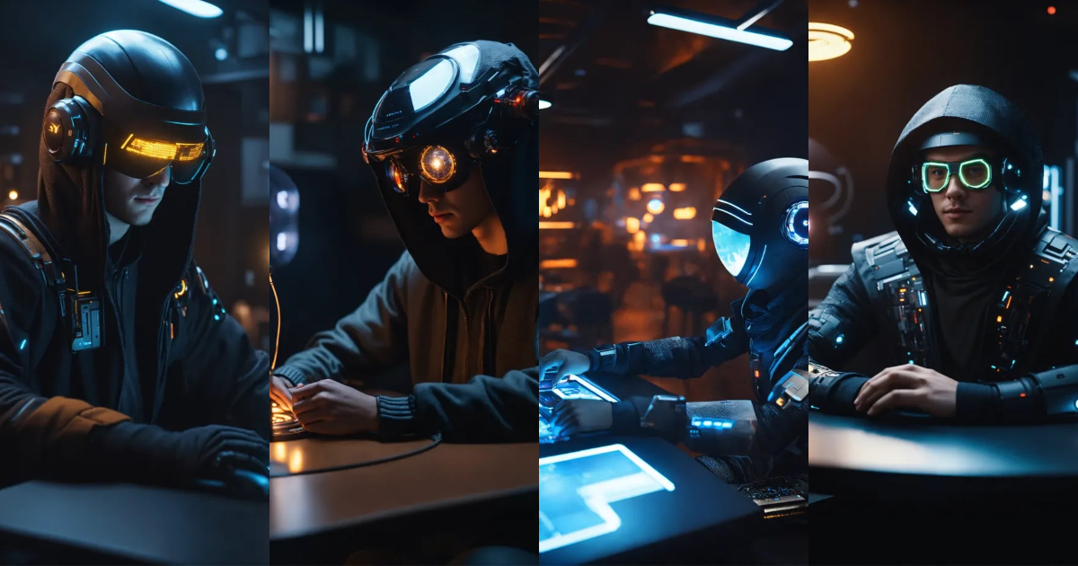 Lexica - Nerdy 25 year old male cyborg hacker wearing futuristic ...