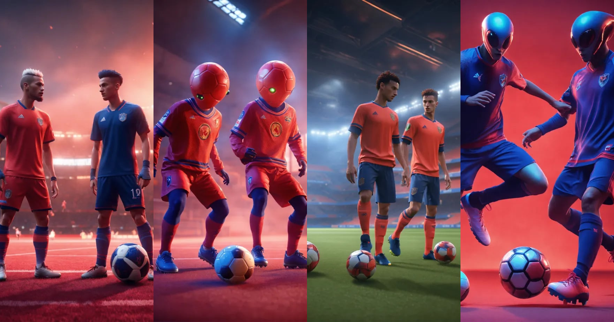 Lexica - Two alien soccer players are playing a game of soccer, in the ...