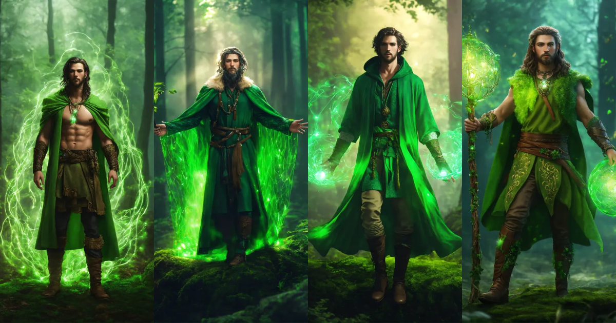 Lexica - A realistic full body portrait of a male druid with magic ...
