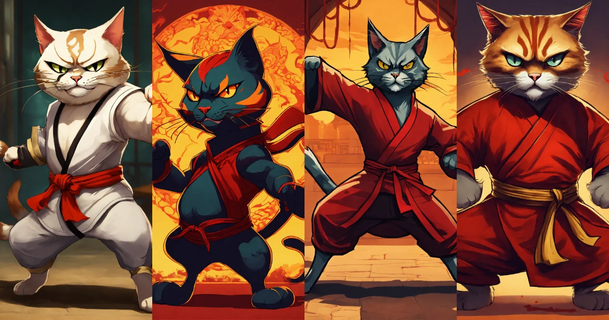 Lexica - CREATE A MEAN, EVIL, KUNG FU FIGHTING CAT, FULL BODY, CARTOON ...