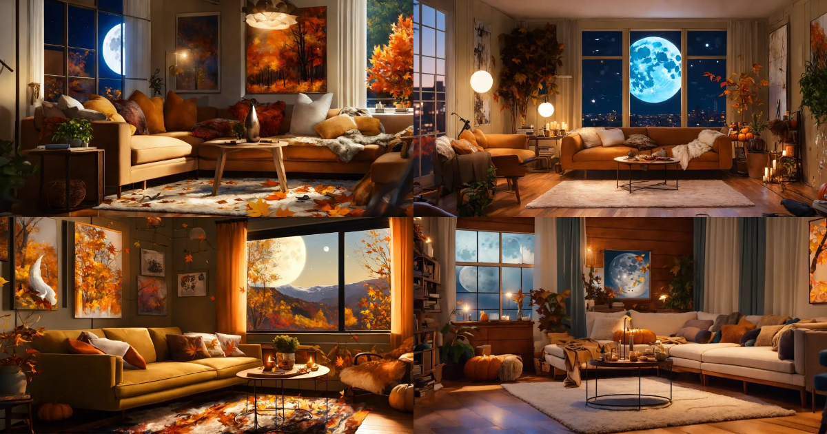 Lexica - Cozy living room, fall theme, leafs, grafitti fall art, big ...