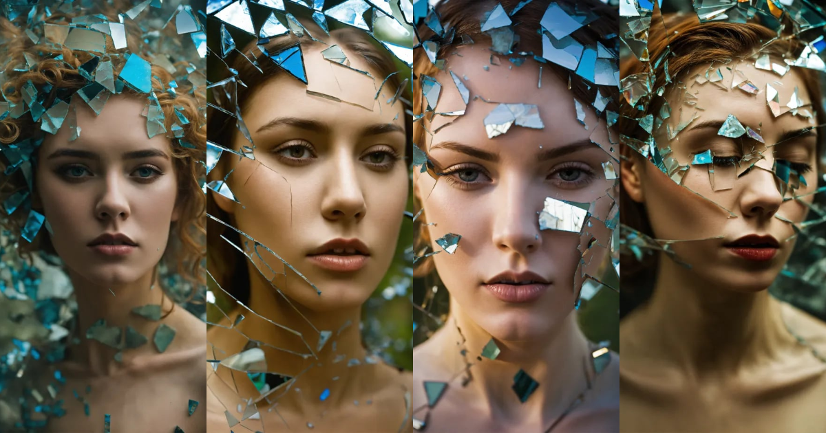 Lexica - "goddess of broken glass", mirrors, reflective, shatter, crash ...
