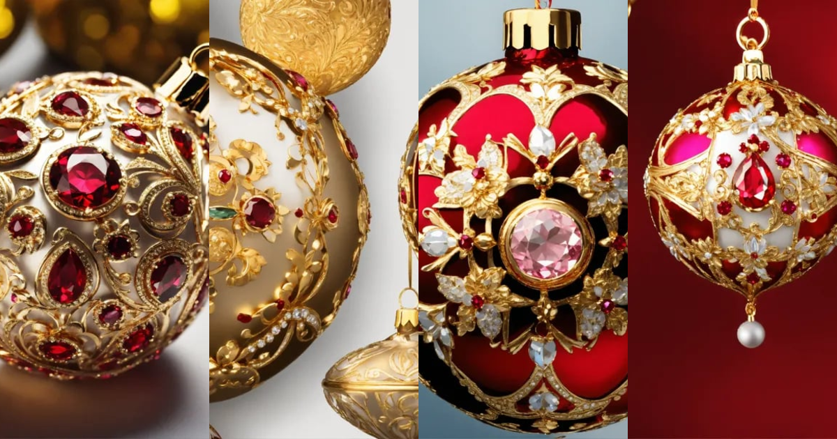 Lexica - Christmas ornament clipart, white background, intricate and detailed, gold, ruby ...