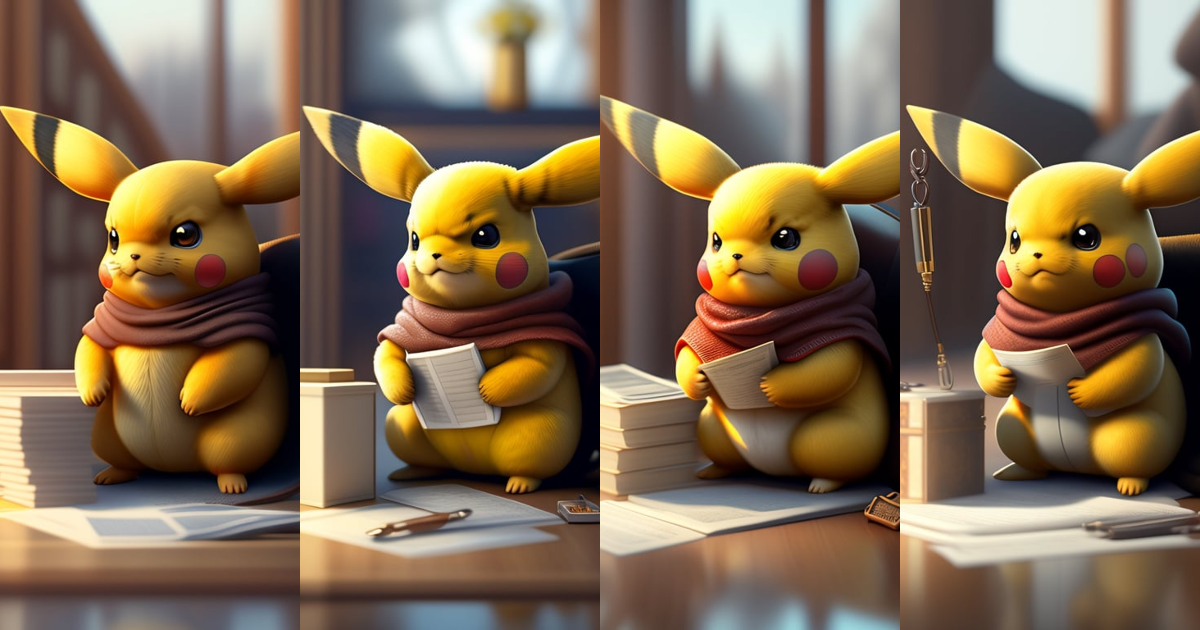 Lexica - Pikachu commiting tax fraud, paperwork, exhausted, cute ...