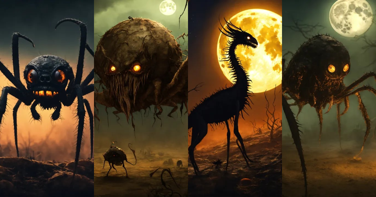 Lexica - Under a full moon, terrifying creatures of various sizes ...