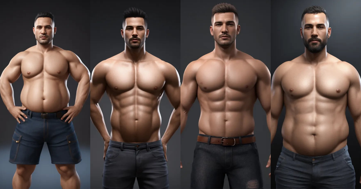 Lexica - Normal belly man, wearing short, front view, hyper realistic ...