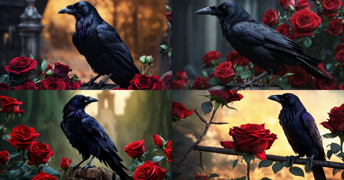 Lexica - Gothic raven with roses, contest winner, uhd image