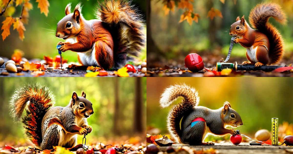 Lexica - A squirrel measuring the size of an acorn with a tiny tape ...