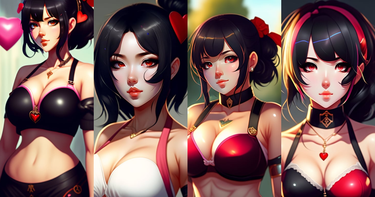 Lexica - 1girl, black bra, black hair, blush, borrowed character, bra, closed mouth, gradient ...