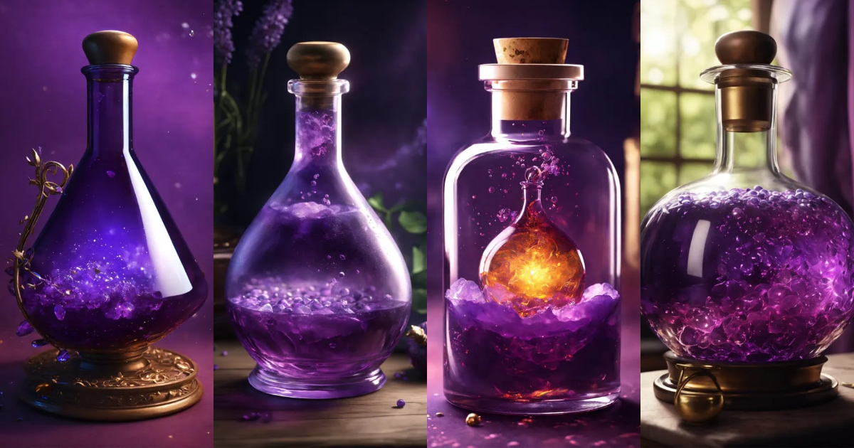 Lexica - Hyper-realistic 3D image of a purple mystic potion