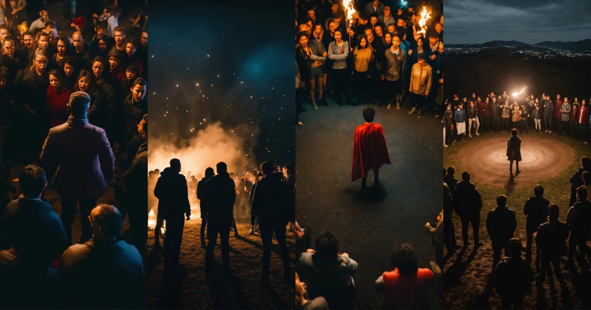 Lexica - A lone person getting surrounded by an angry mob of people in ...