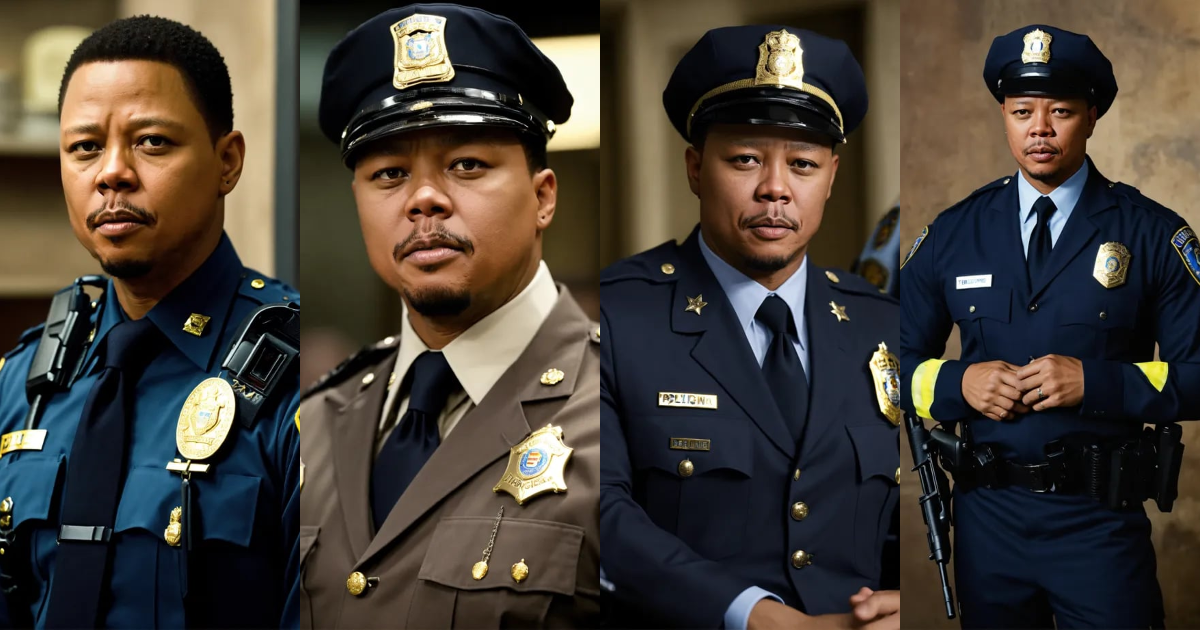 Lexica - Terrence Howard serious, worried, police uniform, ultra realistic