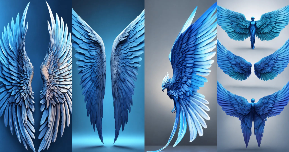 Lexica - Beautiful and perfect angel wings in gradient blue, detailed ...