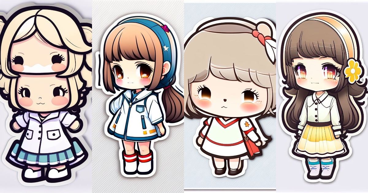 Lexica - Cute sticker of a kawaii chibi girl, paper doll style, vector ...