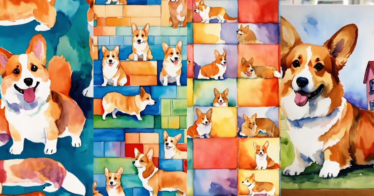 Lexica - Corgi watercolor building blocks