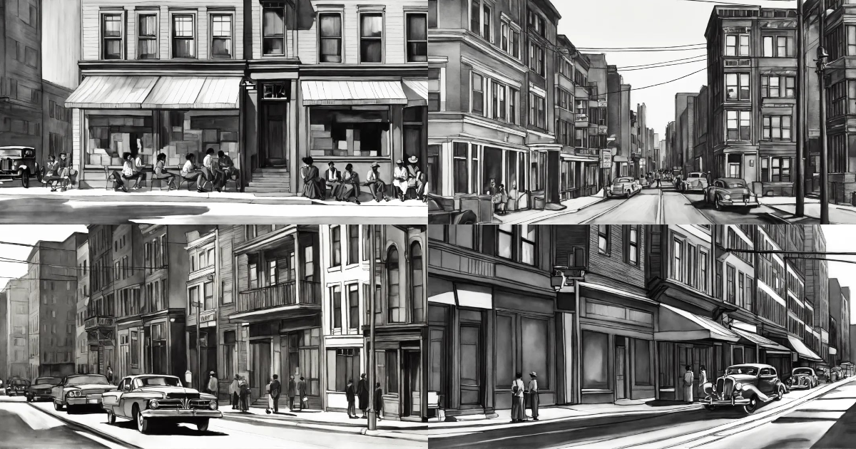 Lexica - Graphite street scene drawing inspired by Alice Neel's black ...