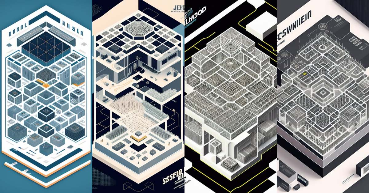 Lexica - A graphic design poster of the isometric detailed blueprint of ...