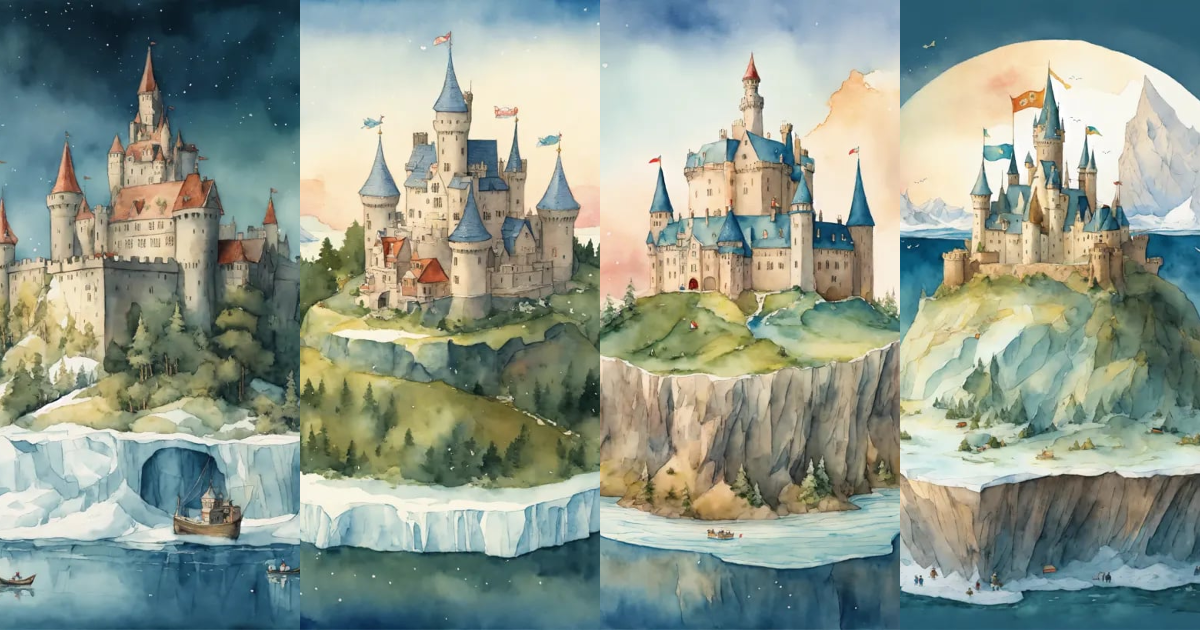 Lexica - A detailed illustration of a castle on an floating iceberg 360 ...