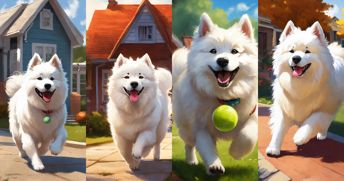 Lexica - Draw in profile, an adult Samoyed dog, with a ball stuck in ...