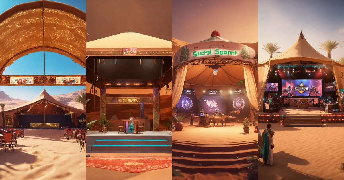 Lexica - Generate an image of a small esports venue's desert tent style ...