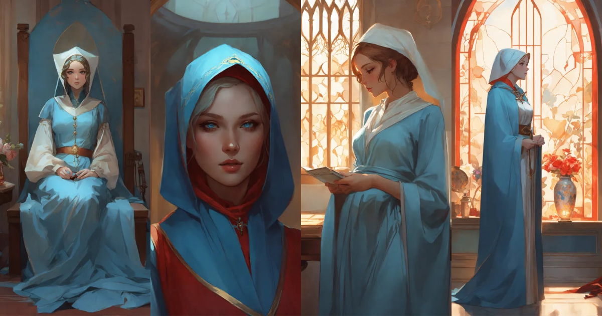 Lexica - Handmaid Medieval in a room light blue clothes, art by artgerm ...
