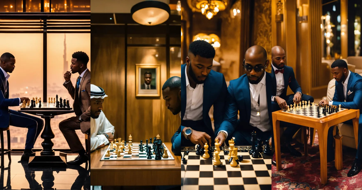 Lexica - Two well-dressed black men playing chess in Dubai