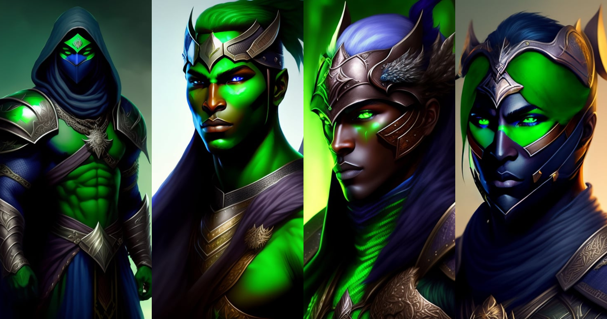 Lexica - Half-drow male good warrior with ble skin Green eyes and basic ...