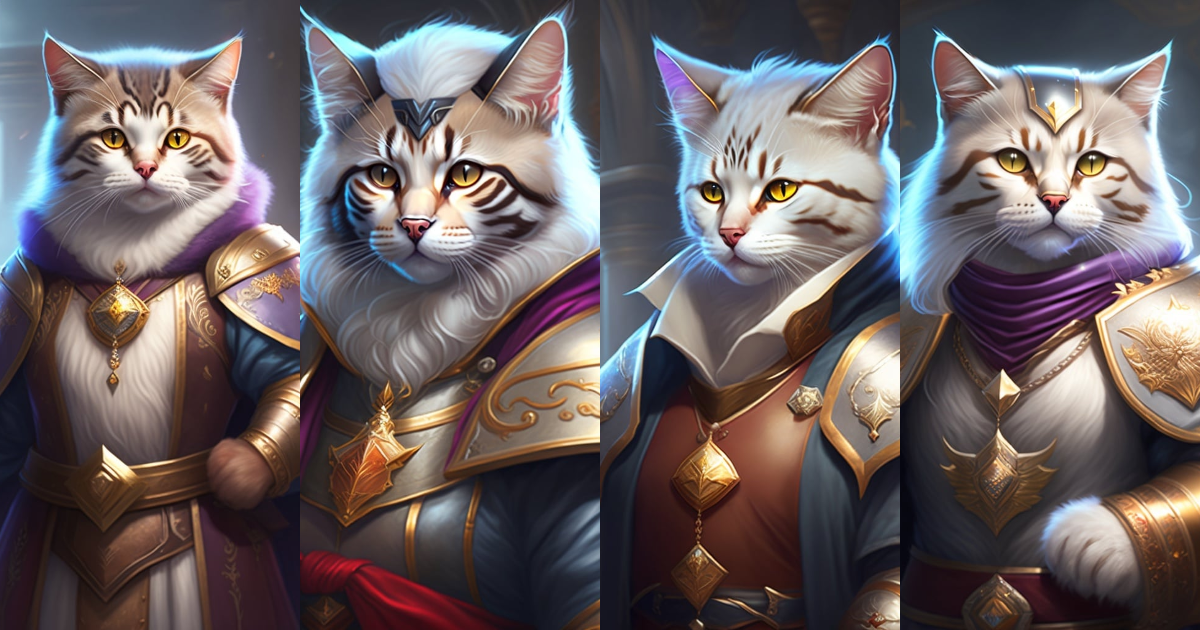 Lexica - Fantasy character art, cat, magus, silver, waterdeep background