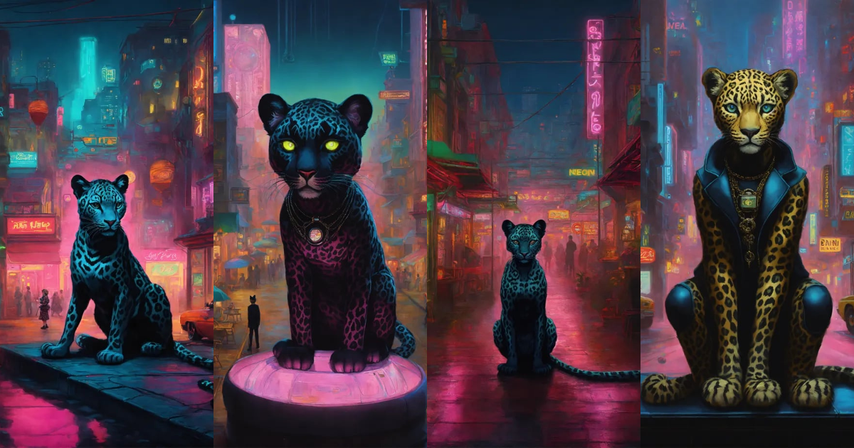Lexica - Black colors, a leopard, cyberpunk town with neon lights by ...