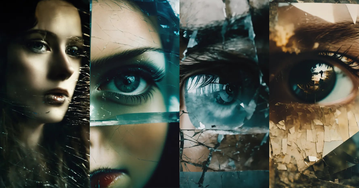 Lexica - Double Exposure photo, featuring eye, shattered mirror effect ...