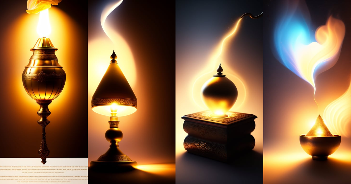 Lexica - Imagine a magical genie lamp, glowing with a warm, golden ...
