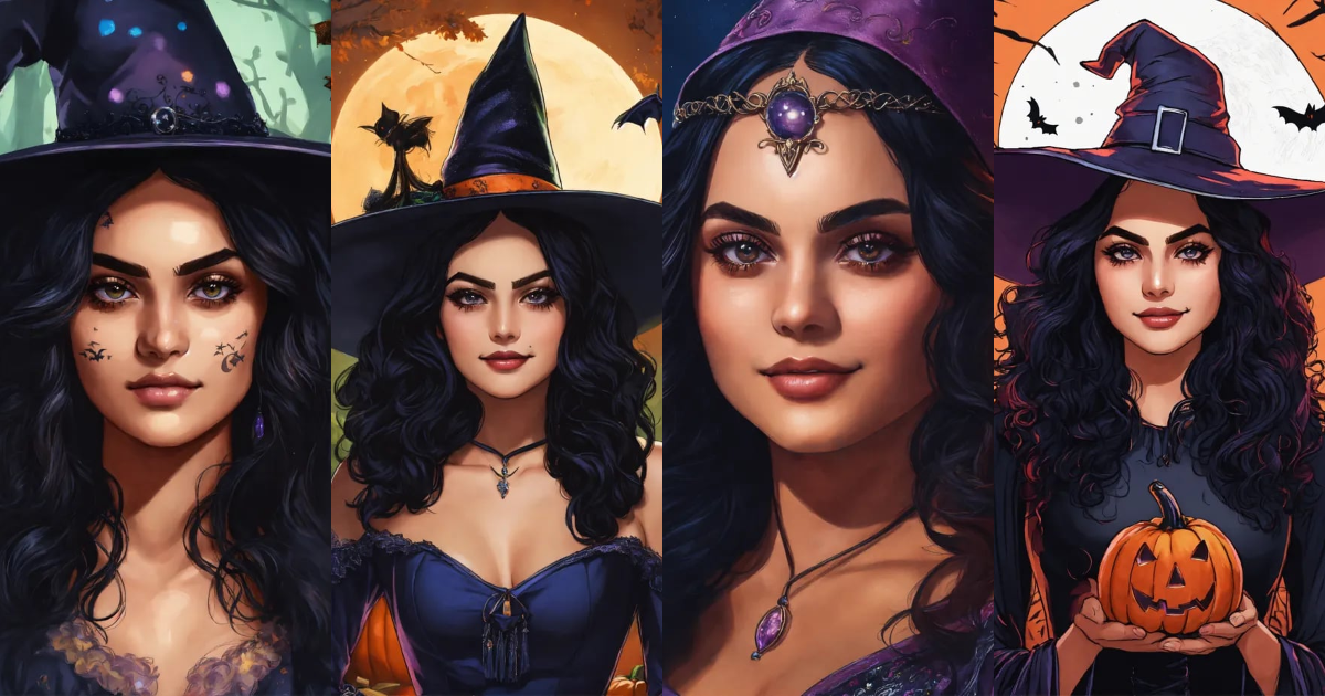 Lexica - "Camila Mendes dressed as halloween witch", curly glossy hair ...