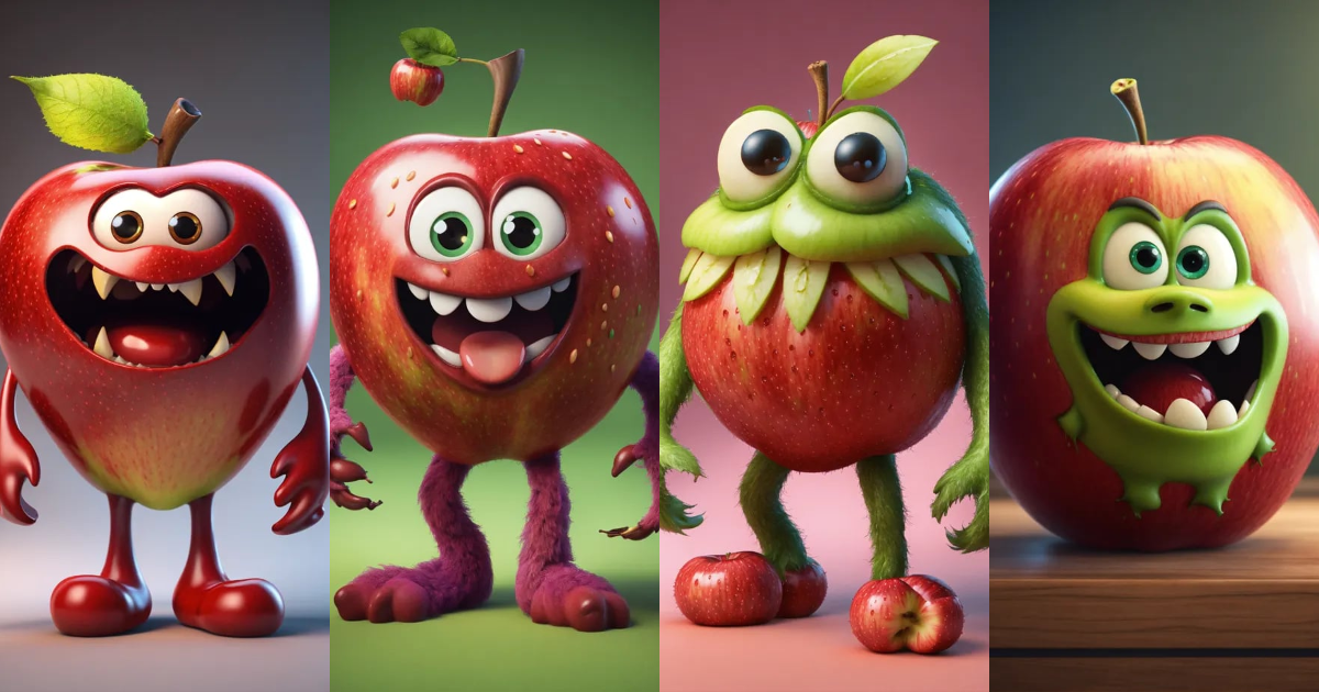 Lexica - An apple monster like Disney cartoon, front view, studio photo ...