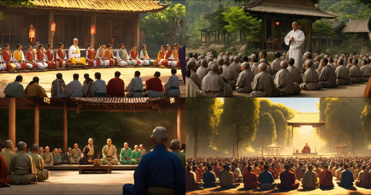 Lexica - Create an image of the Zen master preaching to a group of ...