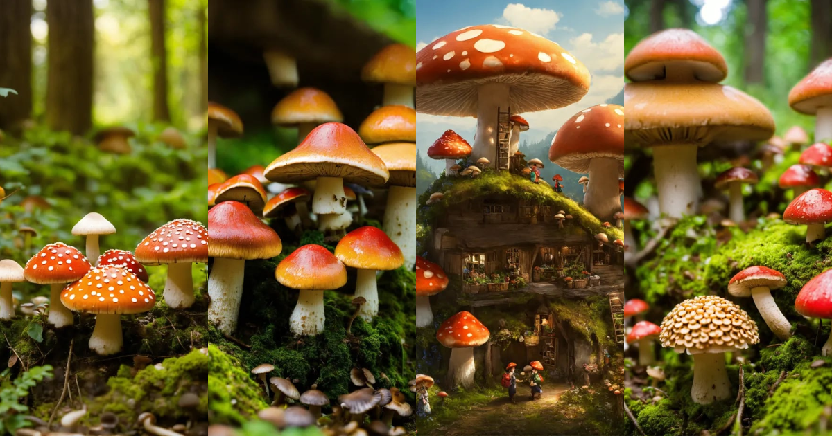 Lexica - Mushroom people with mushroom caps as heads, living in harmony ...