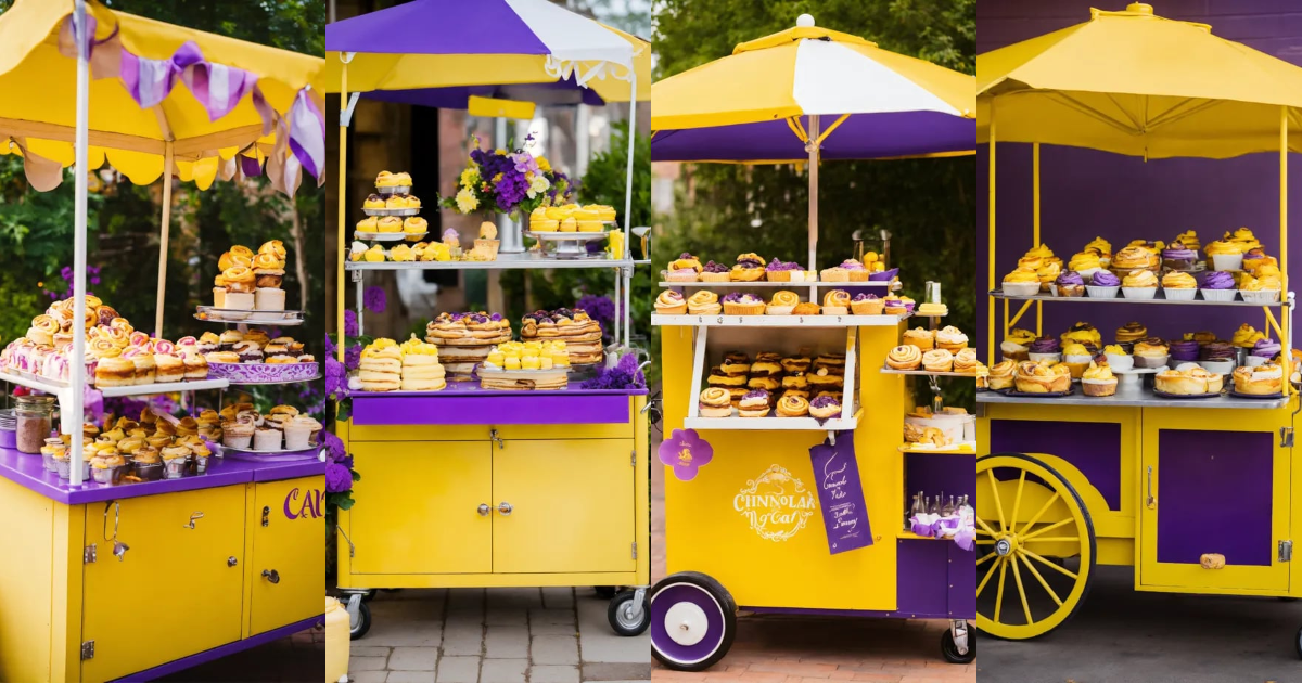 Lexica - Eye catching yellow and purple cinnamon roll cart with photo ...