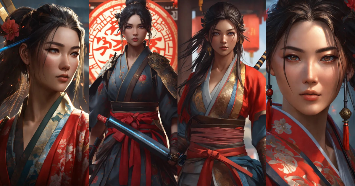 Lexica - "female Chinese ronin", heroine, katana, samurai, full body ...