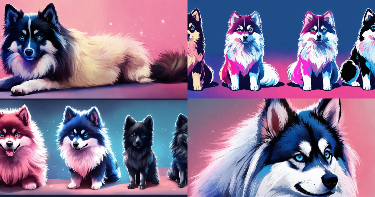 Lexica - A full body image of a pomsky black and white with long hair ...