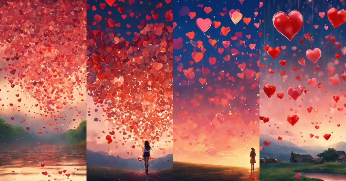 Lexica - Very high detailed 2d illustration of hearts raining from the sky