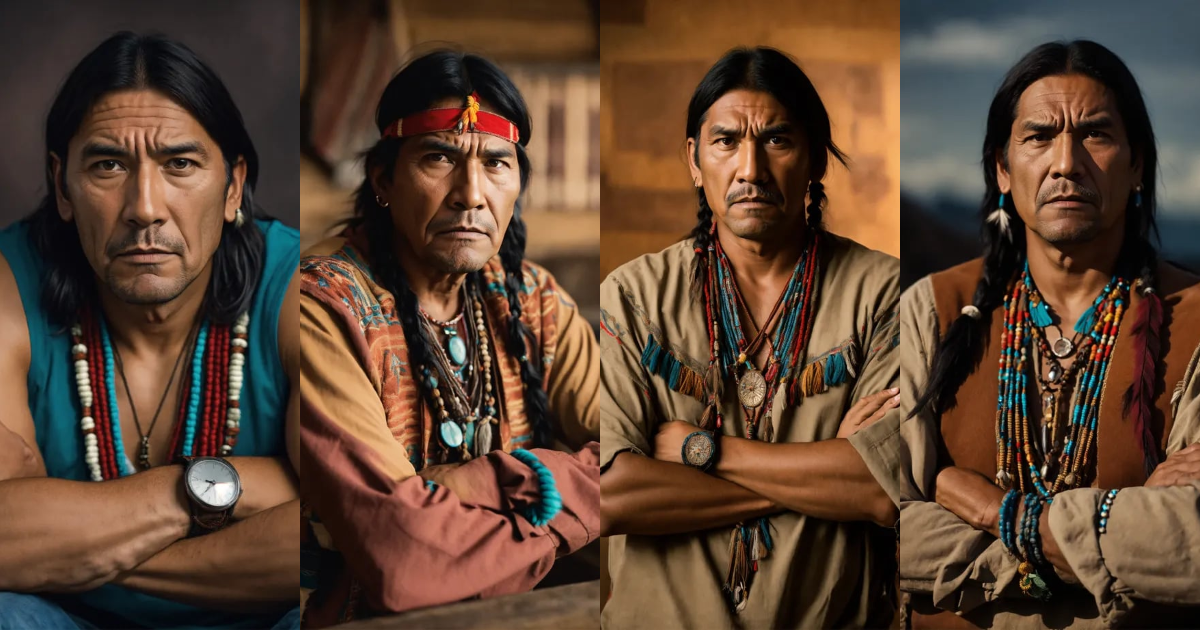 Lexica - Scared native american man, FRONT VIEW, casual clothes, arms ...