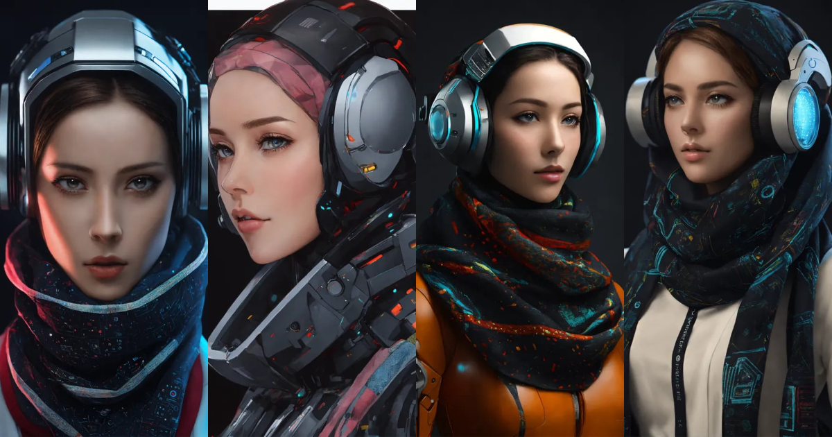 Lexica - A modest scientist ai robot women scarf expression more with a ...